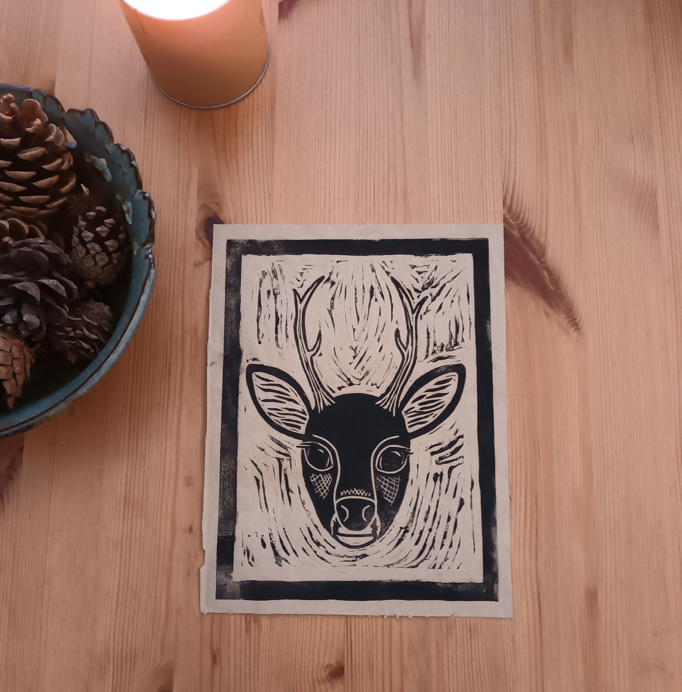 Roe Deer Buck Original Lino Print - Etsy UK