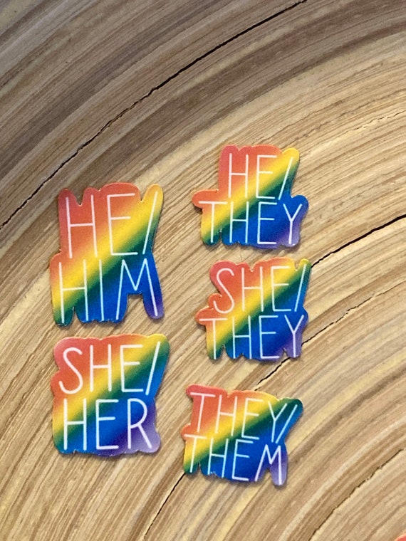 Mini Pronoun Sticker Rainbow Background Badge Pronoun - Etsy Ireland
