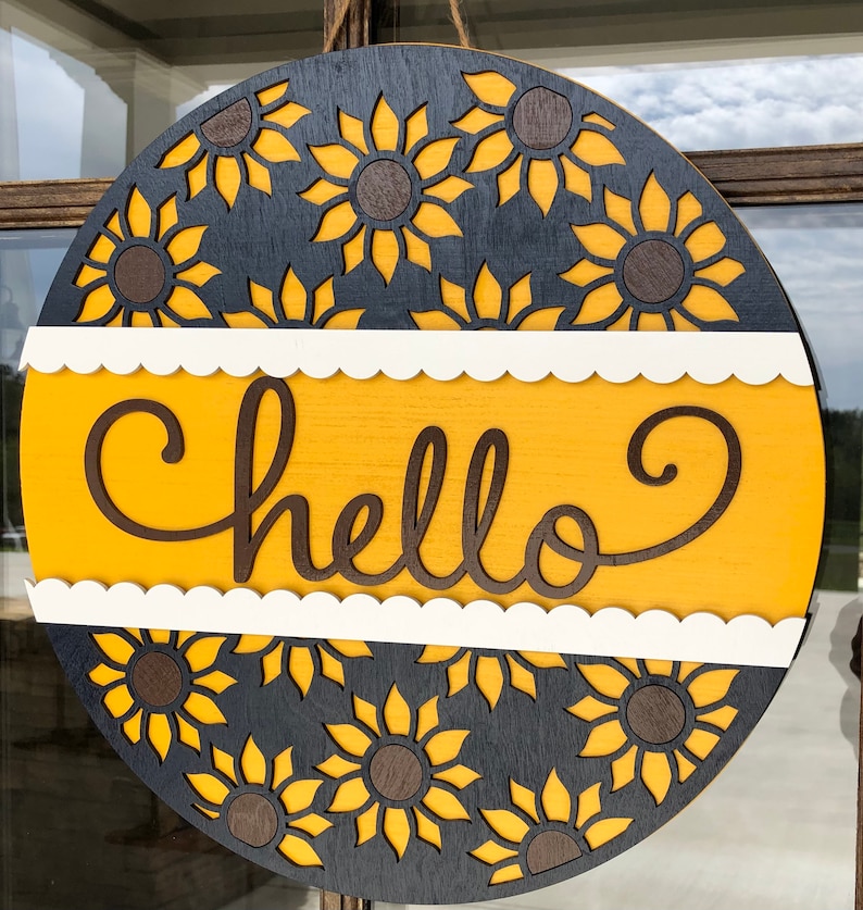Sunflower Hello Door Hanger Sunflower Door Wreath Hello - Etsy