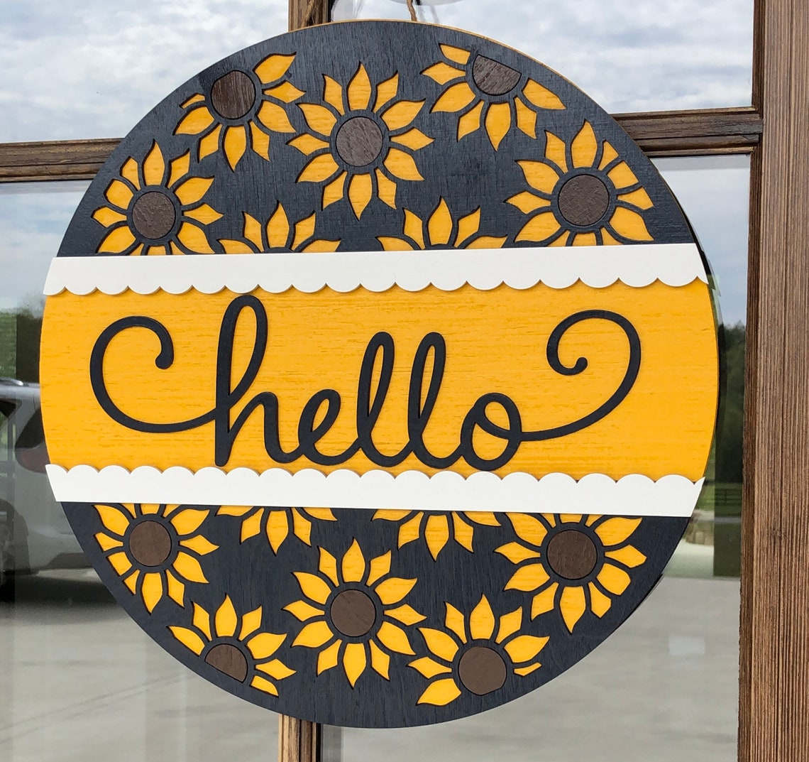 Sunflower Hello Door Hanger Sunflower Door Wreath Hello - Etsy