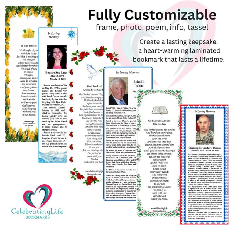 Personalized Memorial Bookmarks: Celebration of Life, Remembrance ...