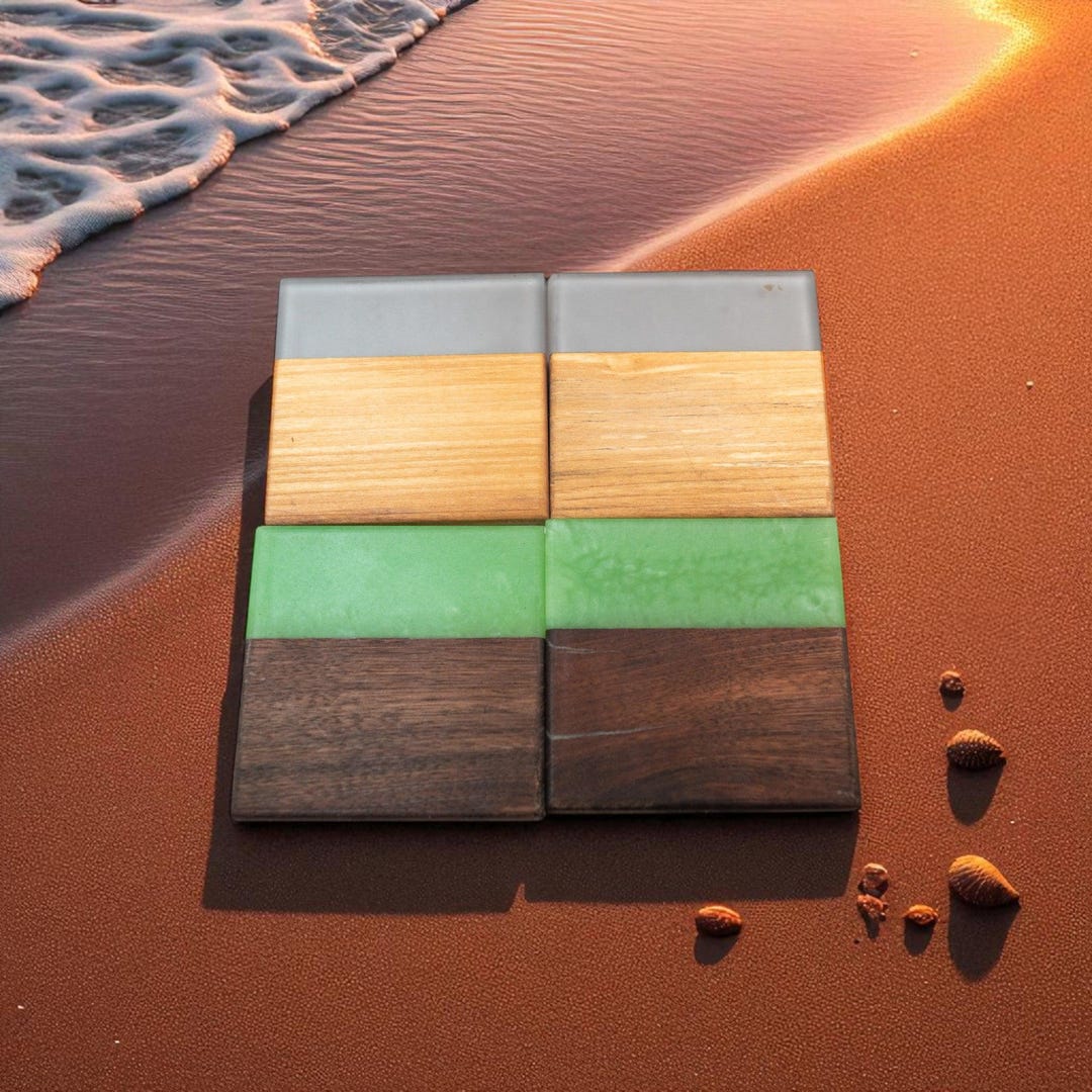 Mixed Wood Epoxy Coasters - Jade and Smoke Resin Set - Etsy