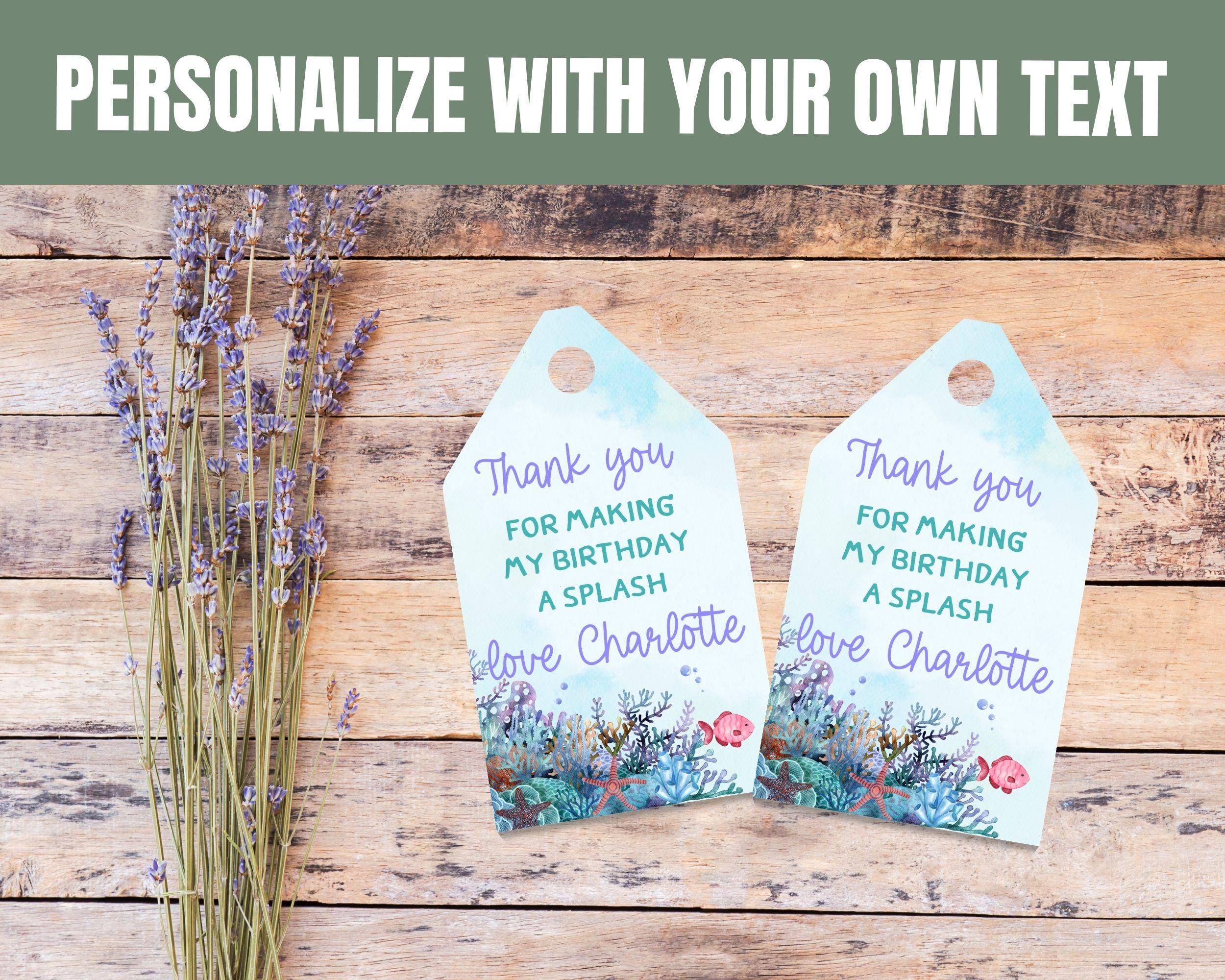 Under the Sea Birthday Thank You Gift Tag Printable, Editable Ocean ...