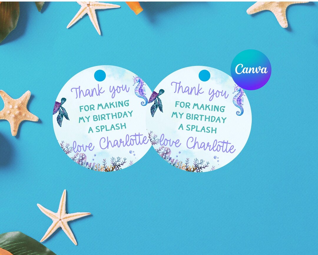 Under the Sea Birthday Thank You Gift Tag Printable, Editable Ocean ...