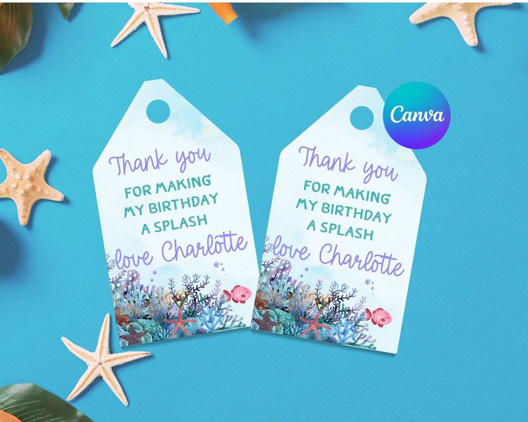 Under the Sea Birthday Thank You Gift Tag Printable, Editable Ocean ...