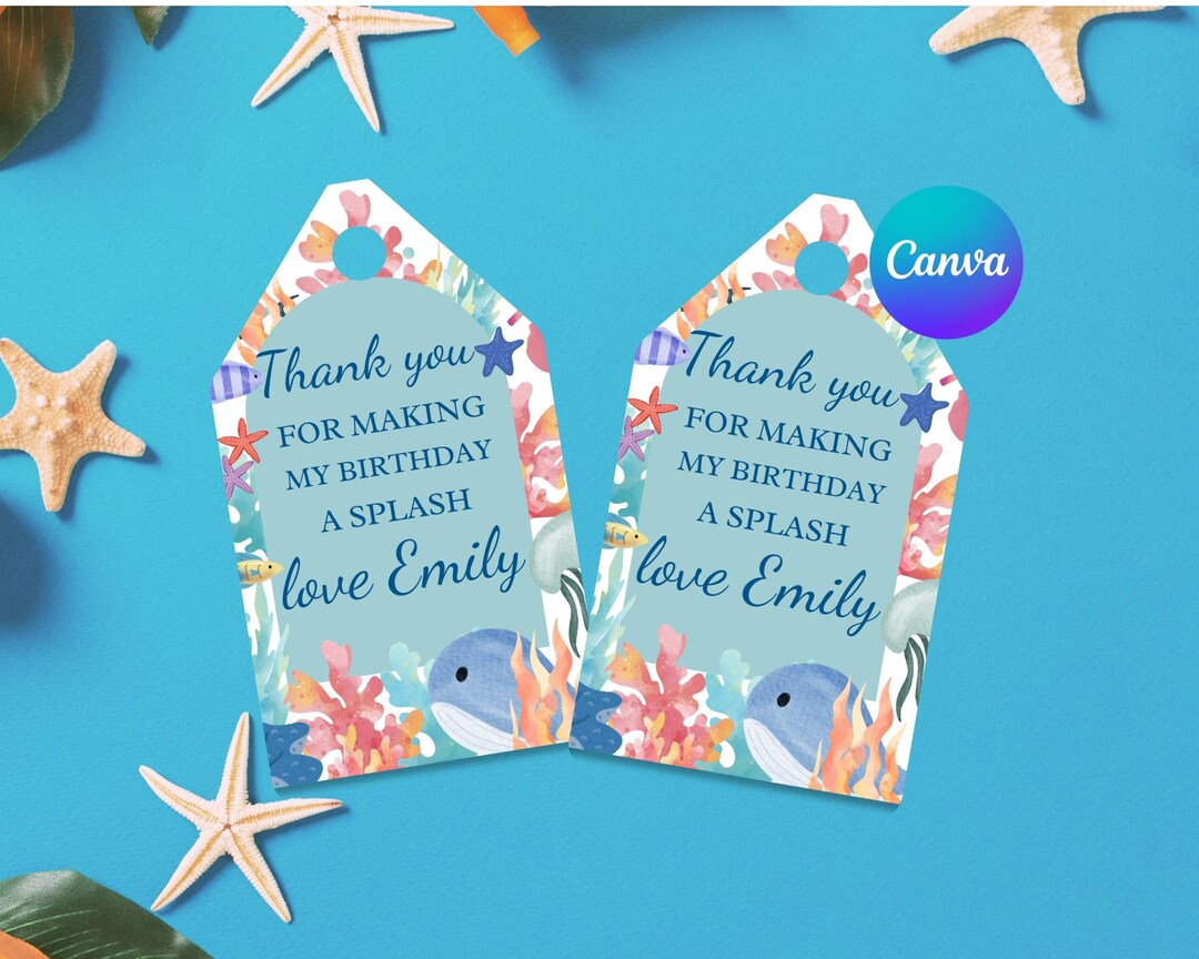 Under the Sea Birthday Thank You Gift Tag Printable, Editable Ocean ...