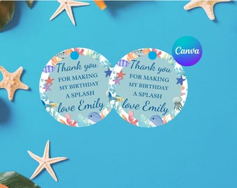Under the Sea Birthday Thank You Gift Tag Printable, Editable Ocean ...