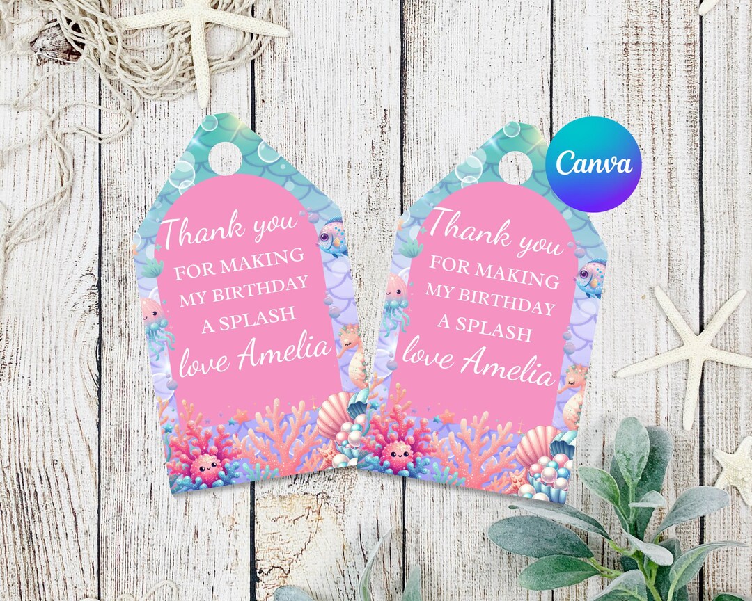 Under the Sea Birthday Thank You Gift Tag Printable, Editable Ocean ...
