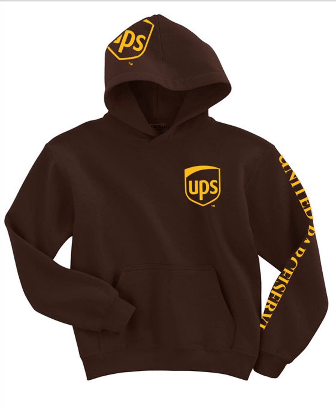 UPS Hoodie Hooded Sweatshirt New Gildan Logo on Arm Flees on the Inside ...