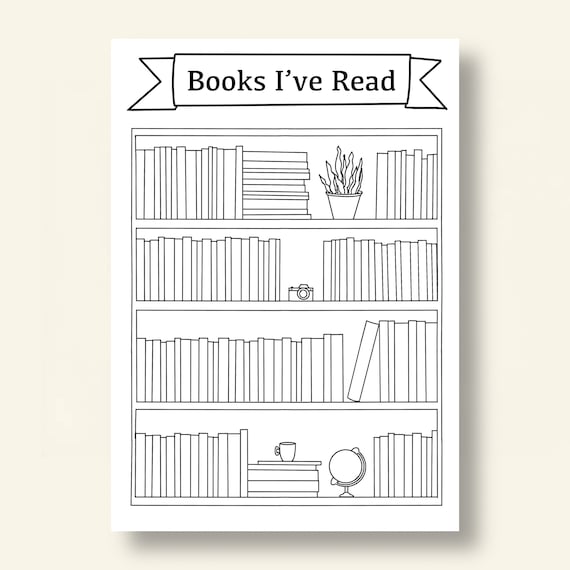 Reading Tracker Reading Log Coloring Bookshelf Book | Etsy