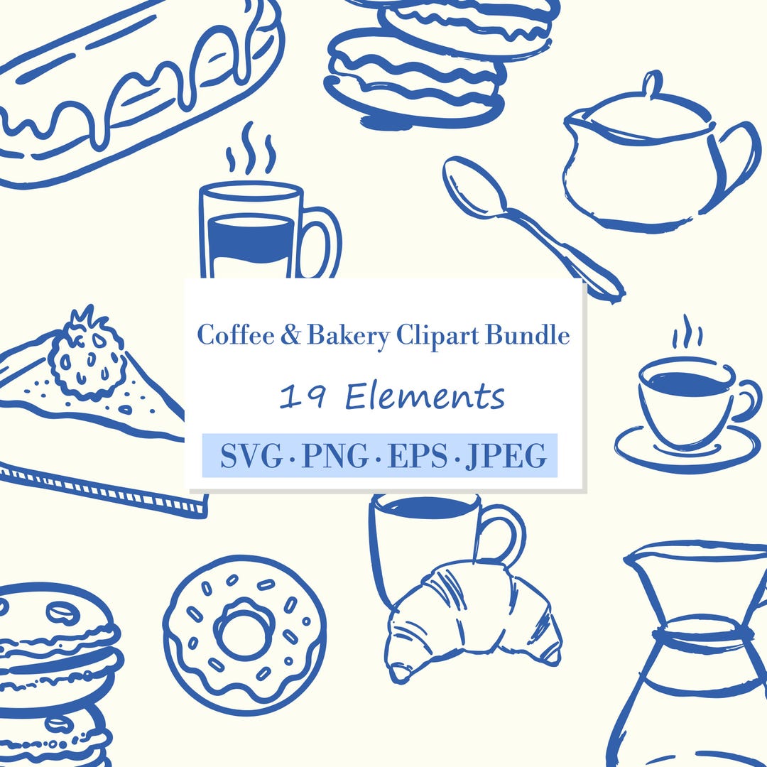 Coffee Clipart Bundle, 19 Bakery PNG SVG Elements, Café Illustration ...