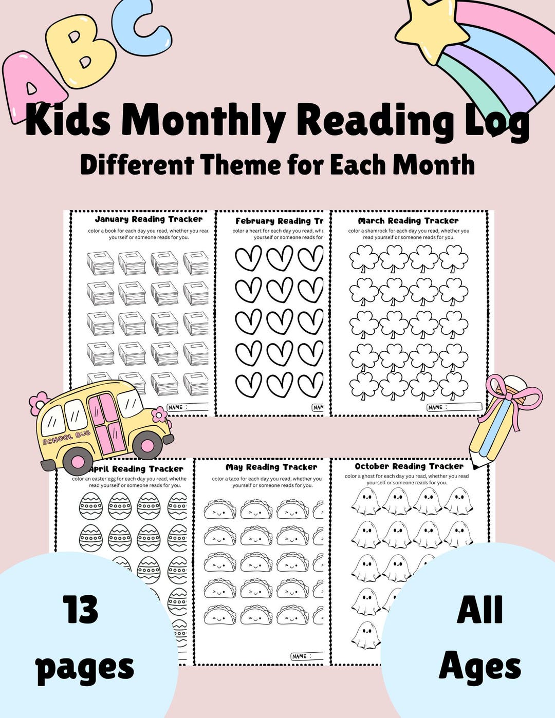 Printable Monthly Reading Tracker Bundle: Kids Homeschool Reading Log ...