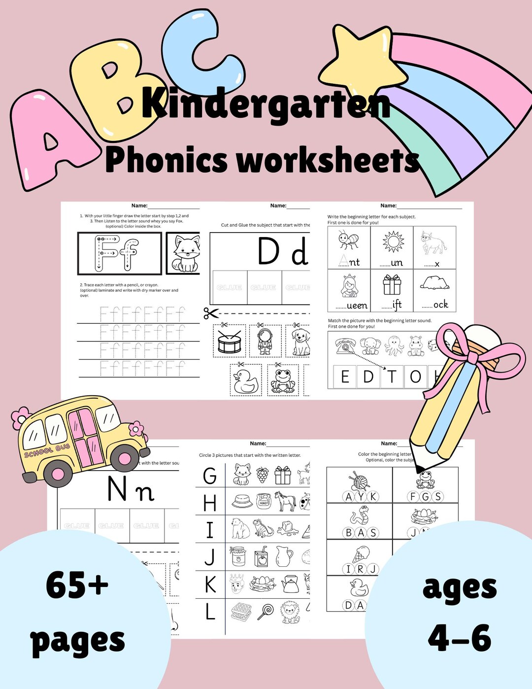 Phonics Activity Workbook: 65+ Page Printable for Preschool-1st Grade ...