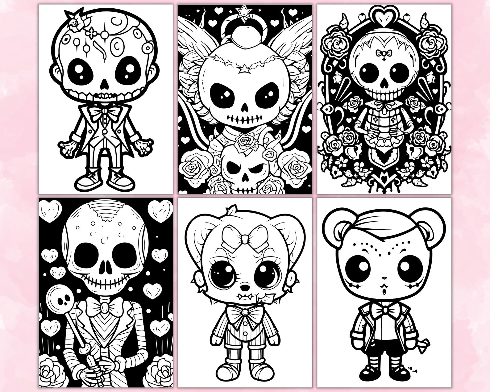 Creepy Kawaii Coloring Pages for Kids and Adults, Halloween Coloring ...