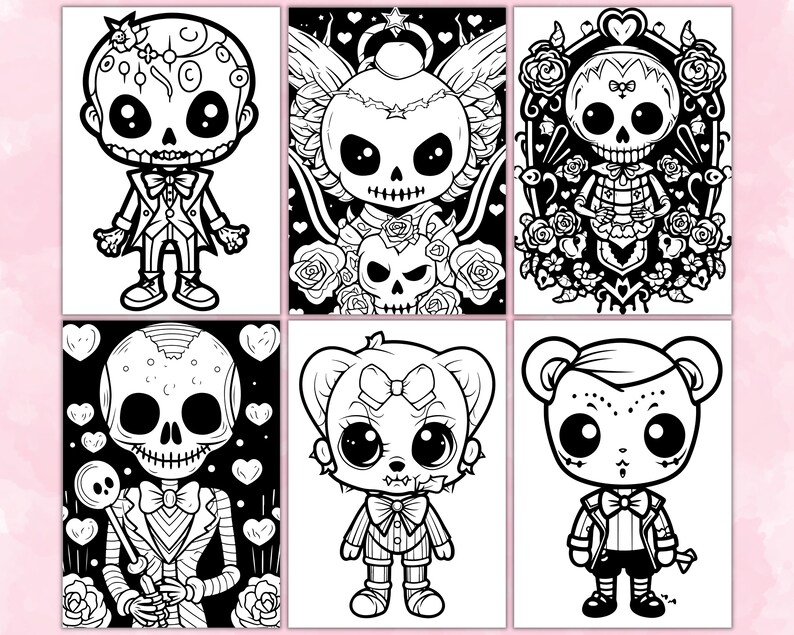 Creepy Kawaii Coloring Pages for Kids and Adults, Halloween Coloring ...