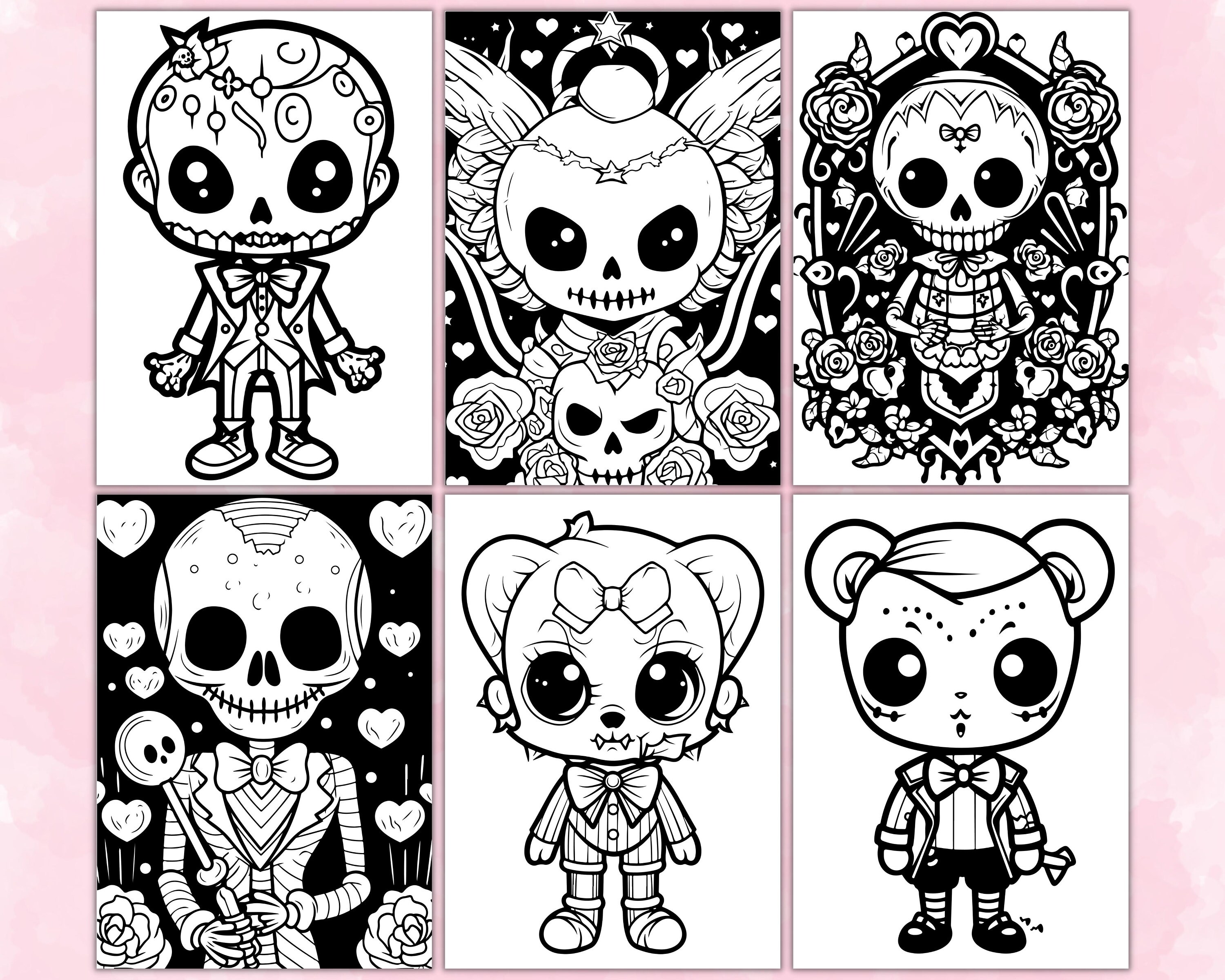 Creepy Kawaii Coloring Pages for Kids and Adults, Halloween Coloring ...