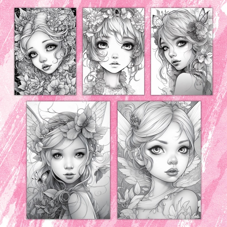 Grayscale Fairy Portraits Coloring Pages, Fairy Coloring Page ...