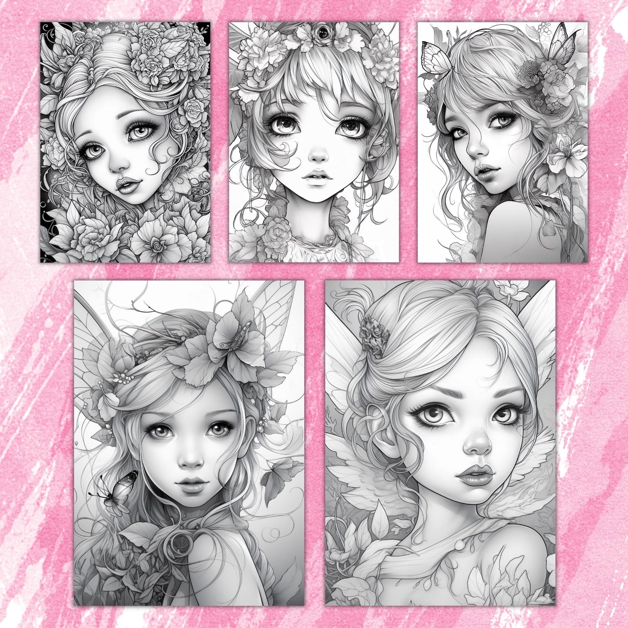 Grayscale Fairy Portraits Coloring Pages, Fairy Coloring Page ...