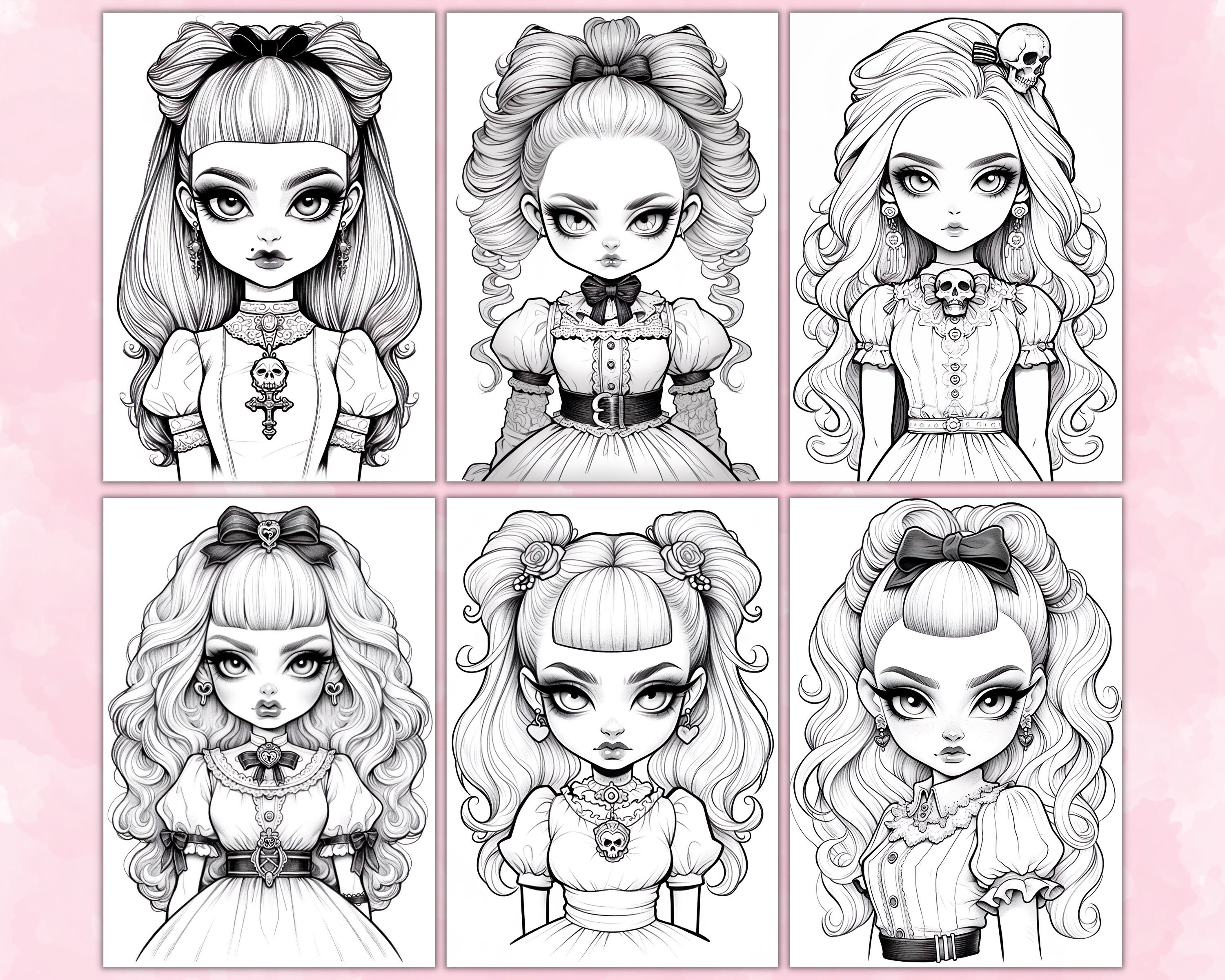 Gothic Girls Coloring Pages for Adults, Grayscale Coloring Pages ...