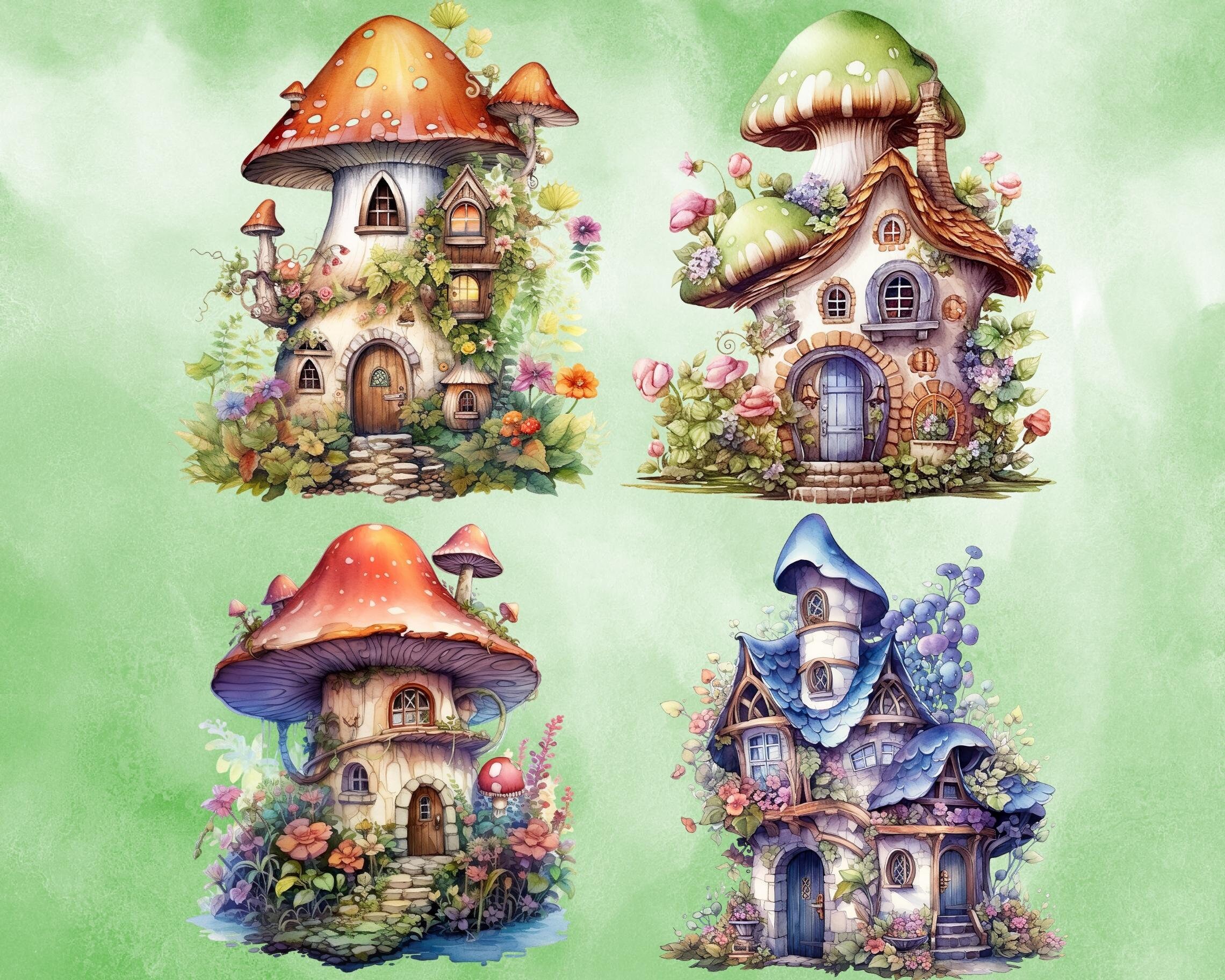 24 Fairy Houses Watercolor Clipart Fairytale Clipart - Etsy