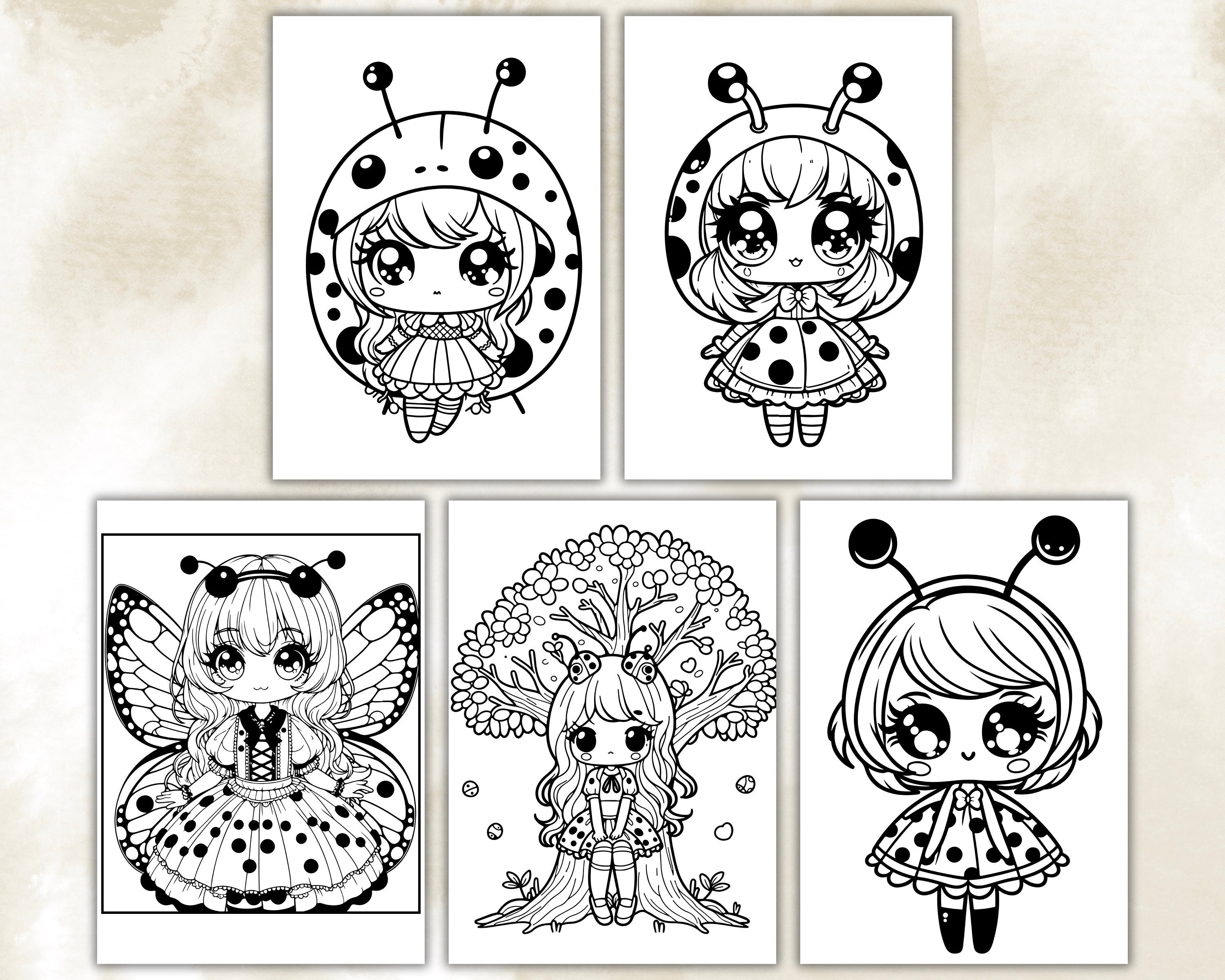 Kawaii Ladybug Girls Coloring Pages, Kawaii Coloring Pages, Fantasy ...