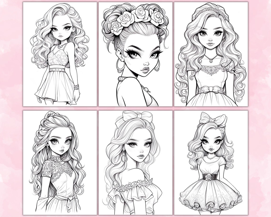 Cute Anime Girls Coloring Pages for Adults Grayscale Coloring - Etsy