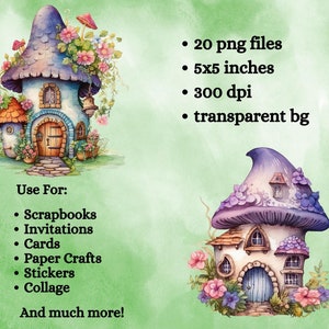 24 Fairy Houses Watercolor Clipart, Fairytale Clipart, Watercolor ...