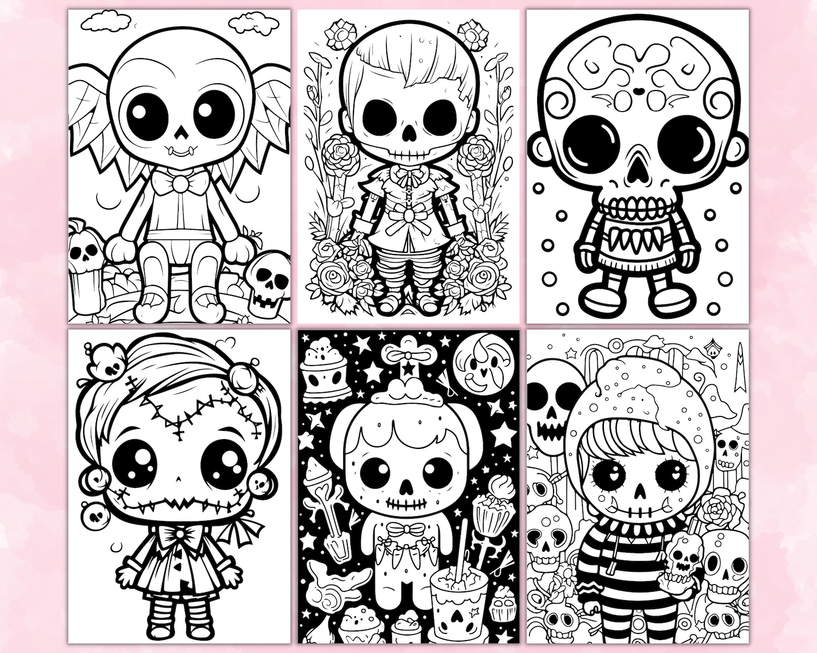 Creepy Kawaii Coloring Pages for Kids and Adults, Halloween Coloring ...
