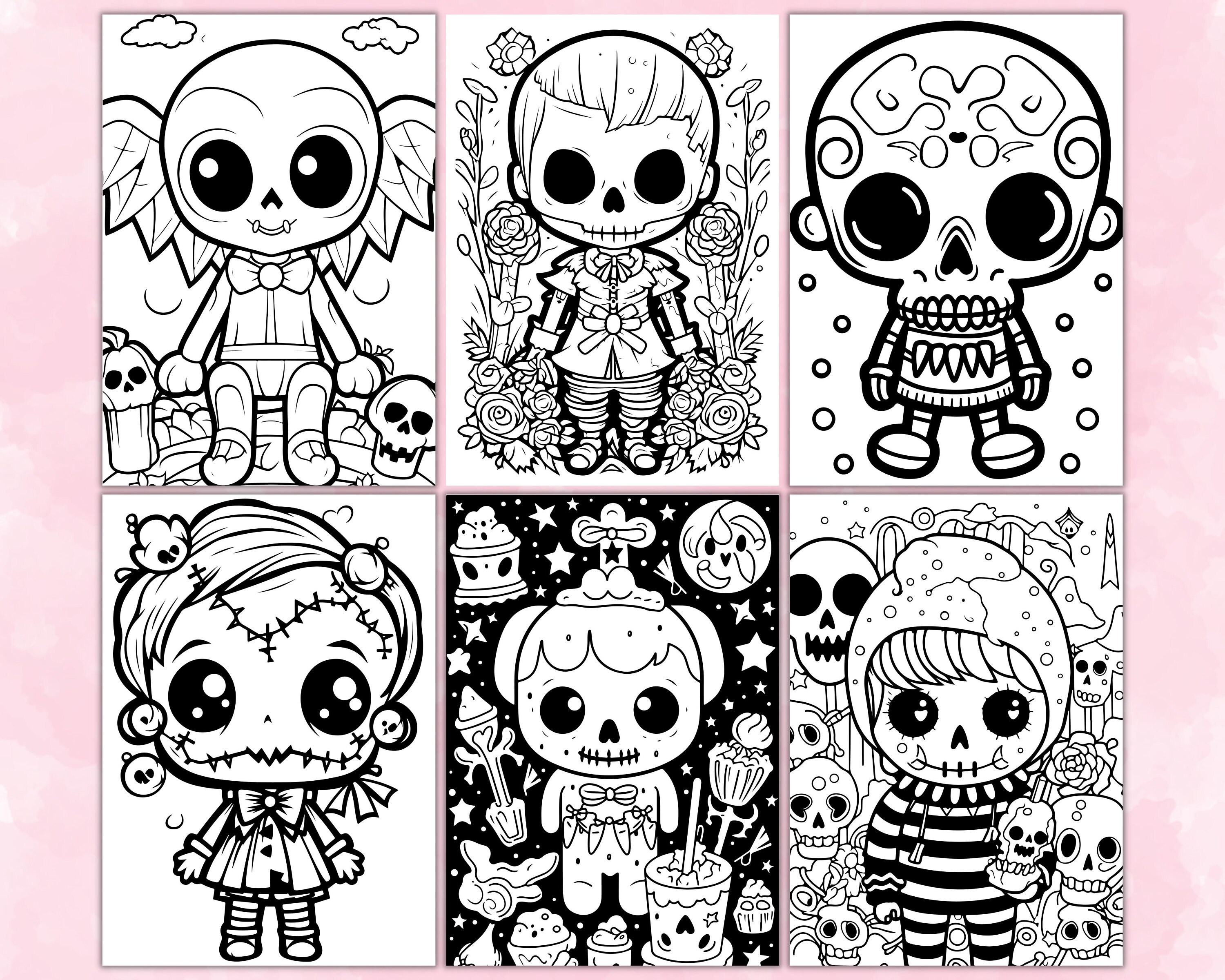 Creepy Kawaii Coloring Pages for Kids and Adults, Halloween Coloring ...