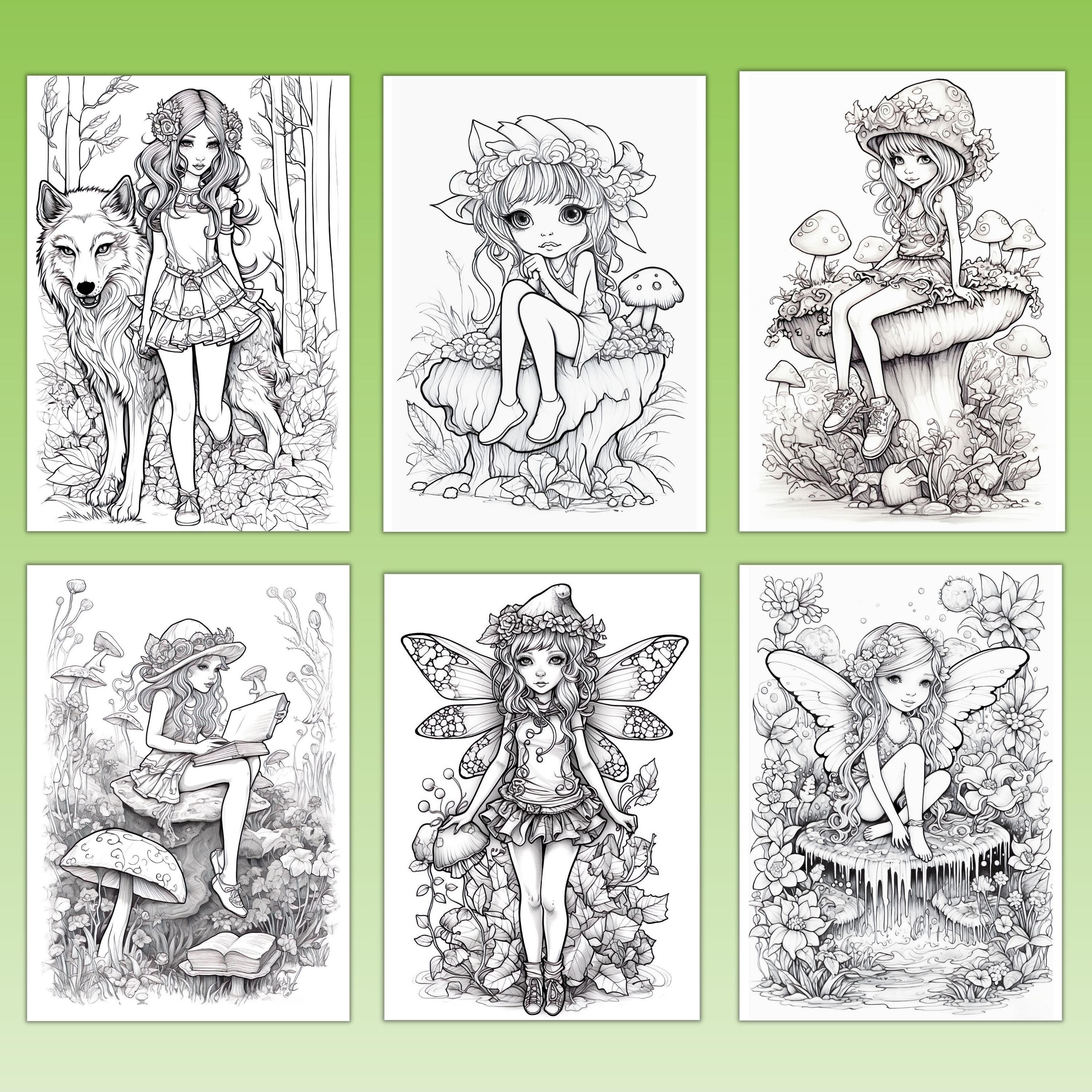 Forest Fairies Coloring Pages, Fairy Coloring Page, Grayscale Coloring ...