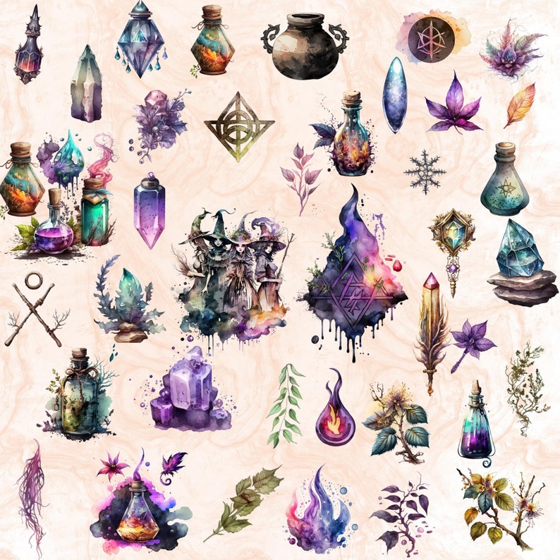 77 Witch Watercolor Clipart, Witch Clipart, Fantasy Clipart, Big Bundle ...
