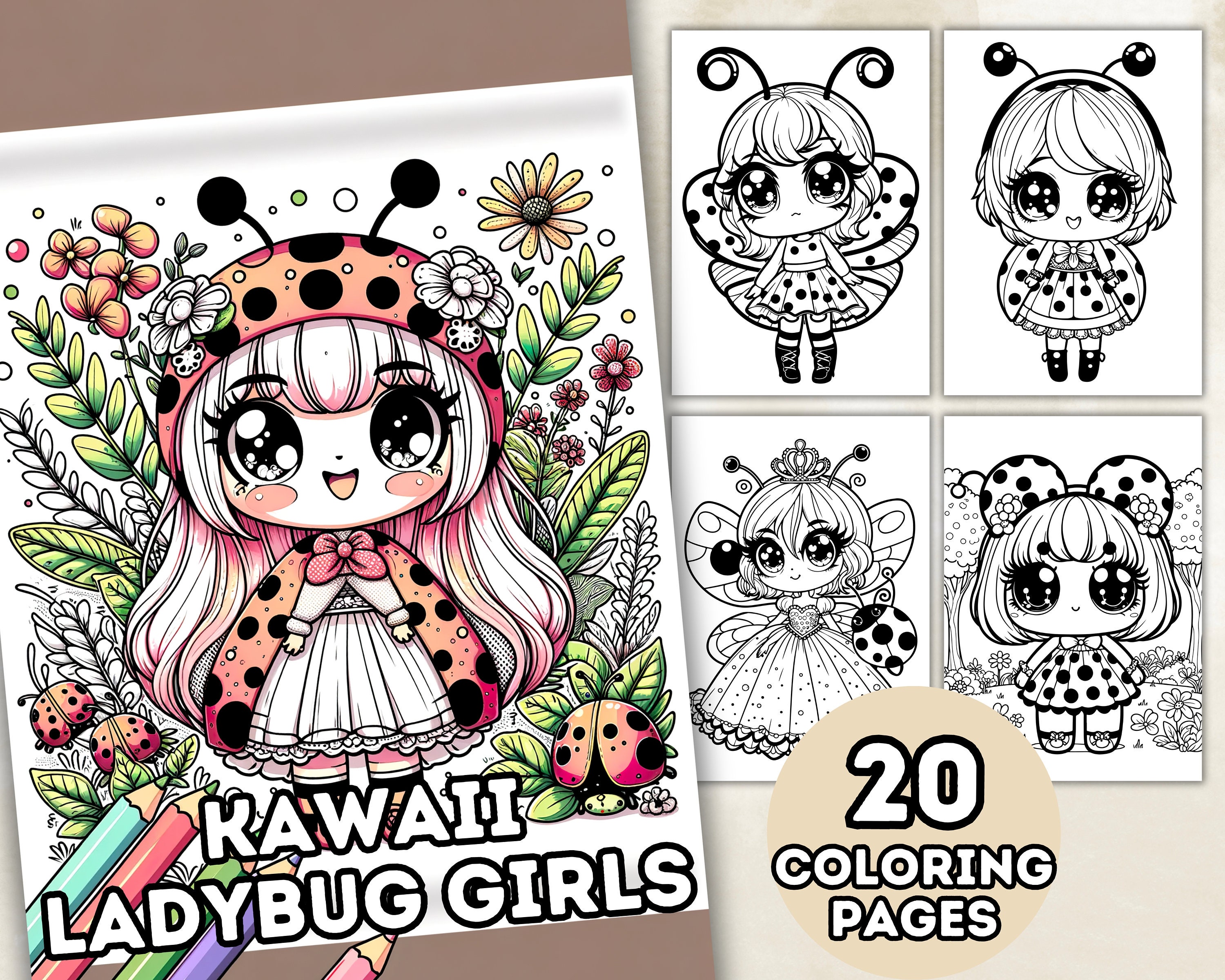 Kawaii Ladybug Girls Coloring Pages, Kawaii Coloring Pages, Fantasy ...