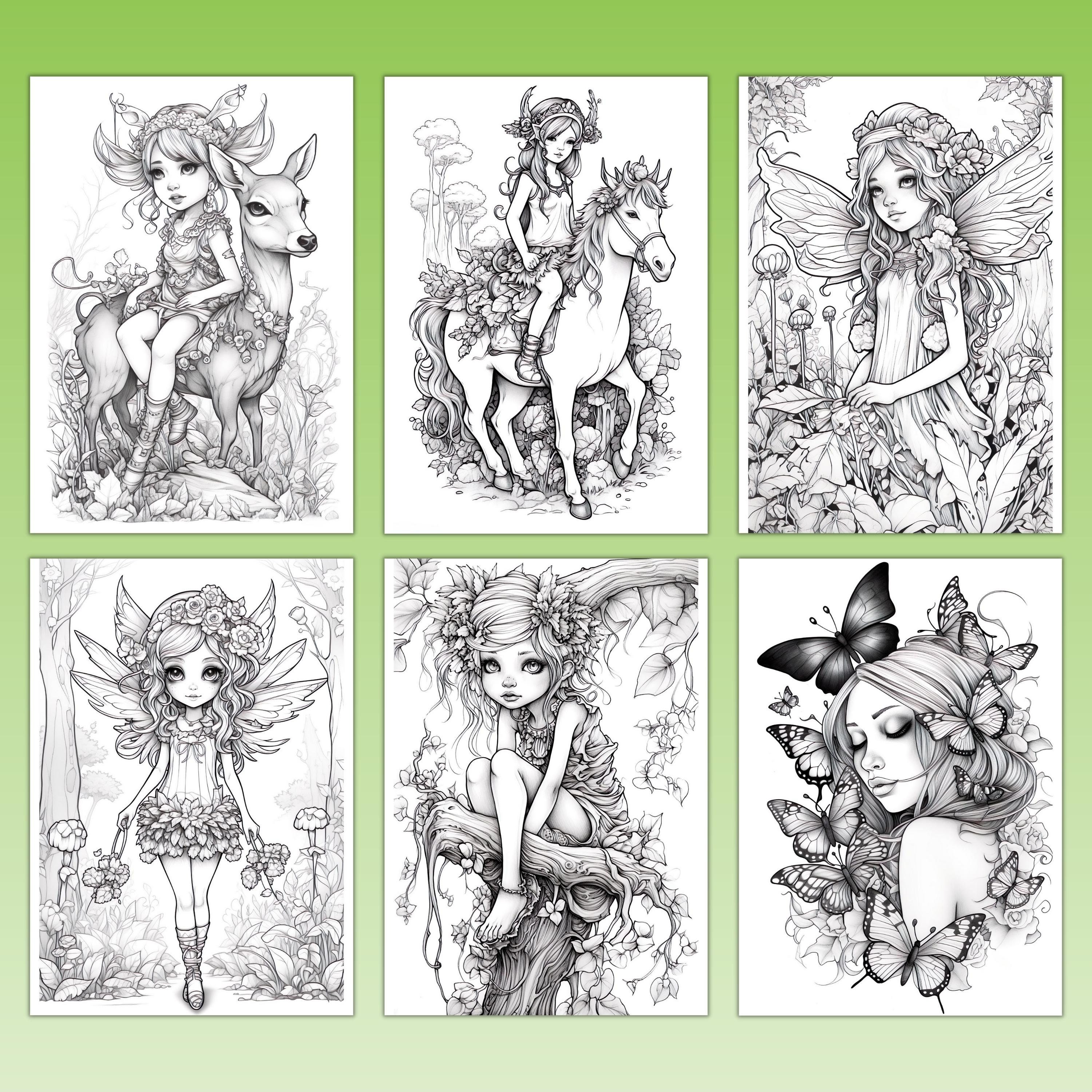 Forest Fairies Coloring Pages, Fairy Coloring Page, Grayscale Coloring ...