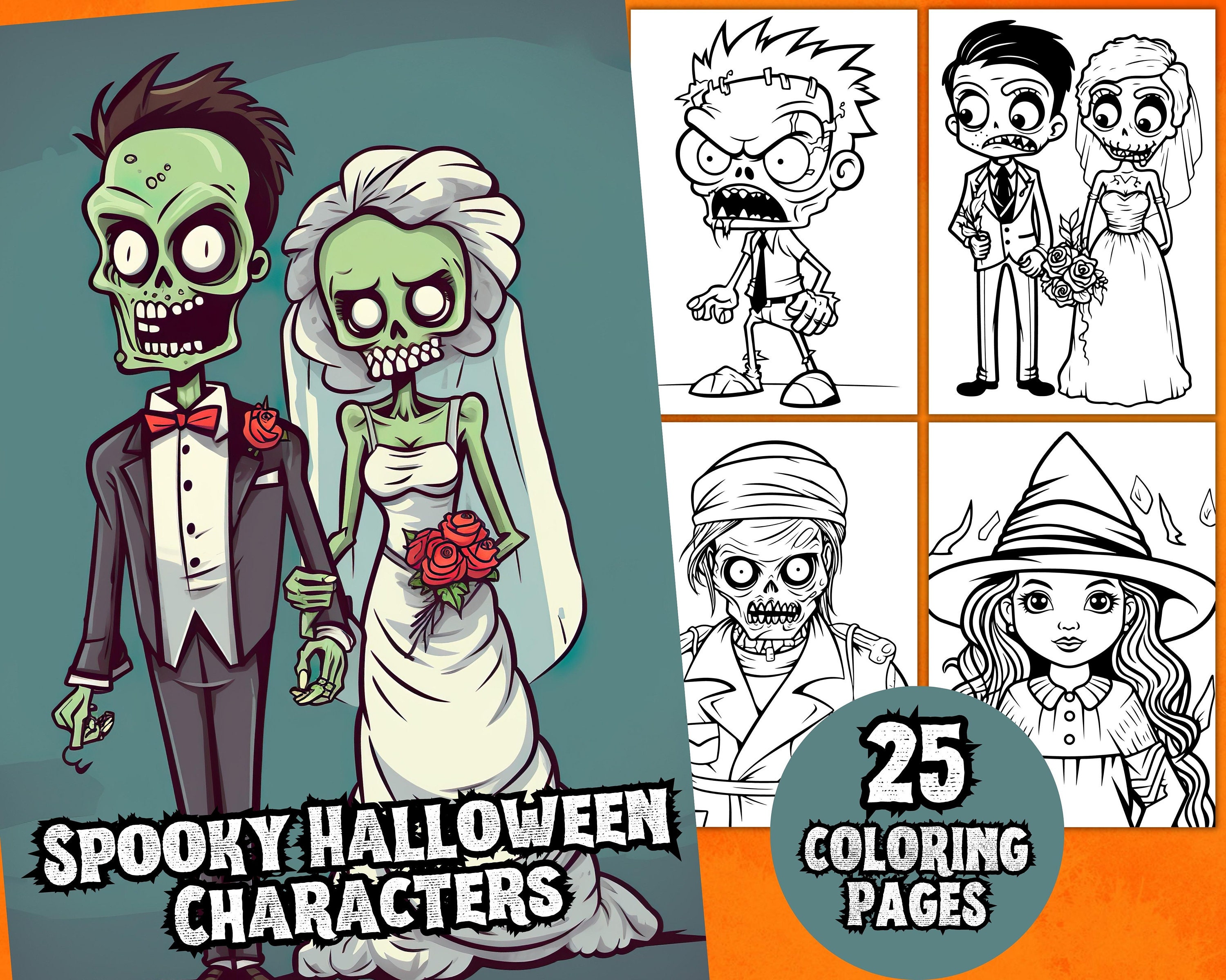 Spooky Halloween Characters Coloring Pages for Kids and Teens - Etsy