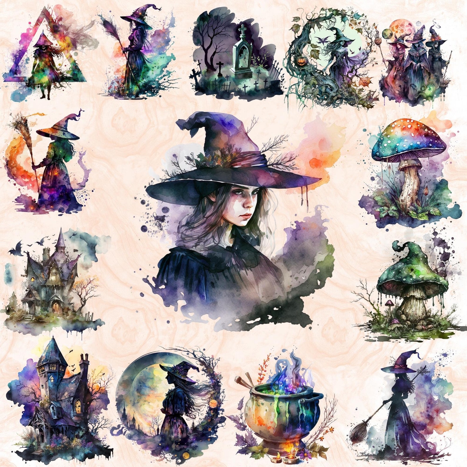 77 Witch Watercolor Clipart Witch Clipart Fantasy Clipart - Etsy
