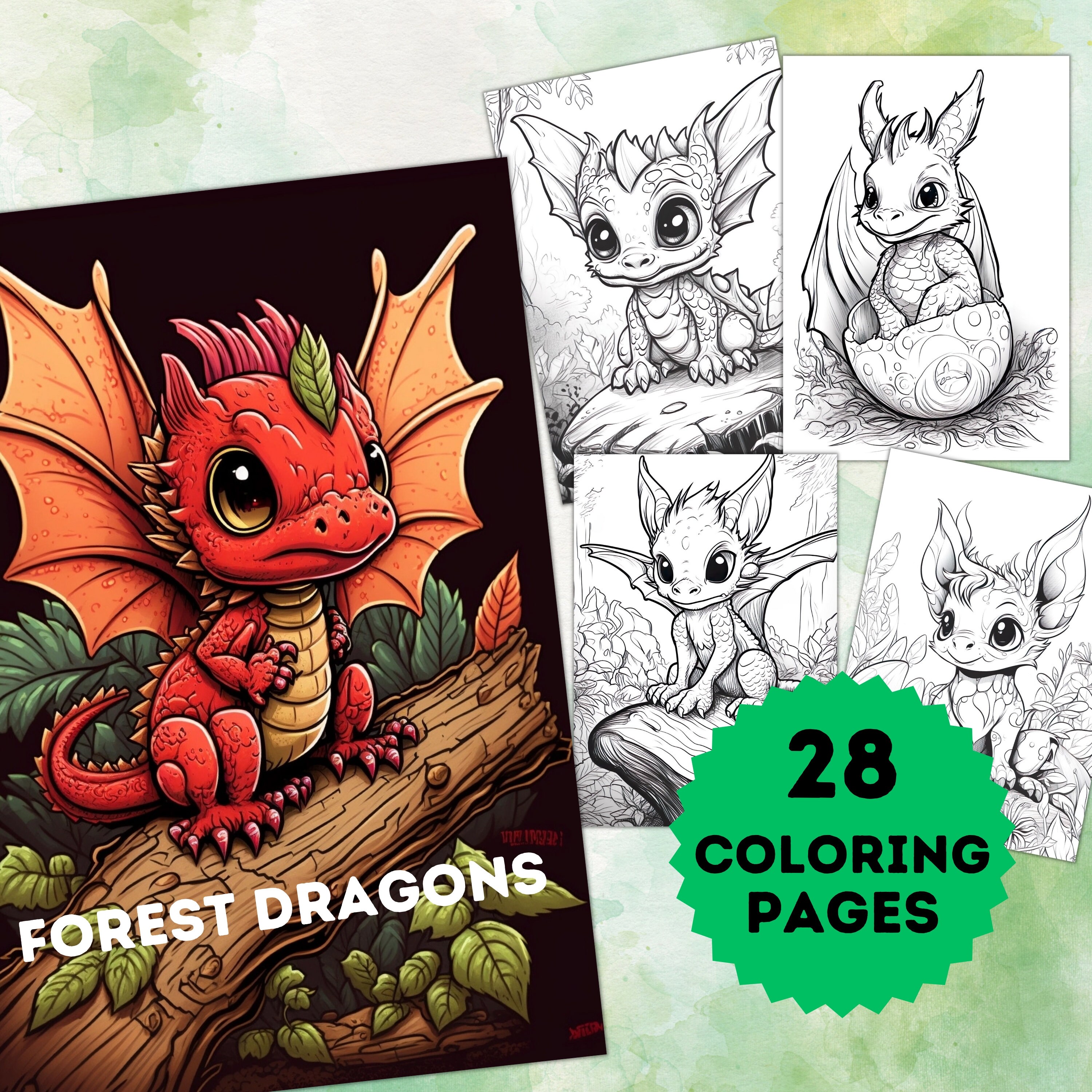 Baby Forest Dragon Fantasy Coloring Pages Book, Dragon Coloring ...
