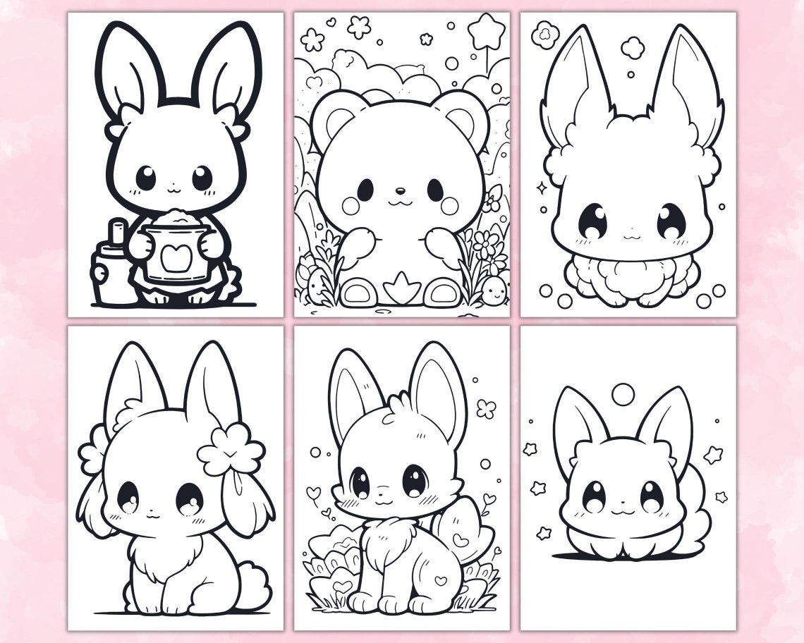Kawaii Animals Coloring Pages for Kids and Adults, Kawaii Coloring Book ...