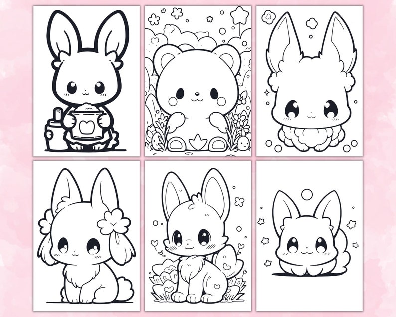 Kawaii Animals Coloring Pages for Kids and Adults Kawaii - Etsy