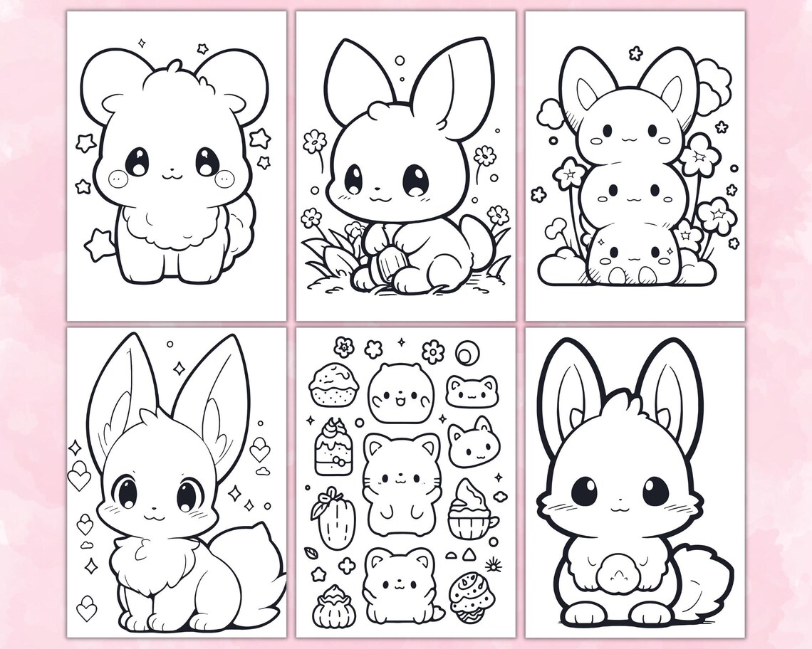 Kawaii Animals Coloring Pages for Kids and Adults, Kawaii Coloring Book ...