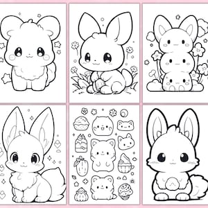 Kawaii Animals Coloring Pages for Kids and Adults, Kawaii Coloring Book ...