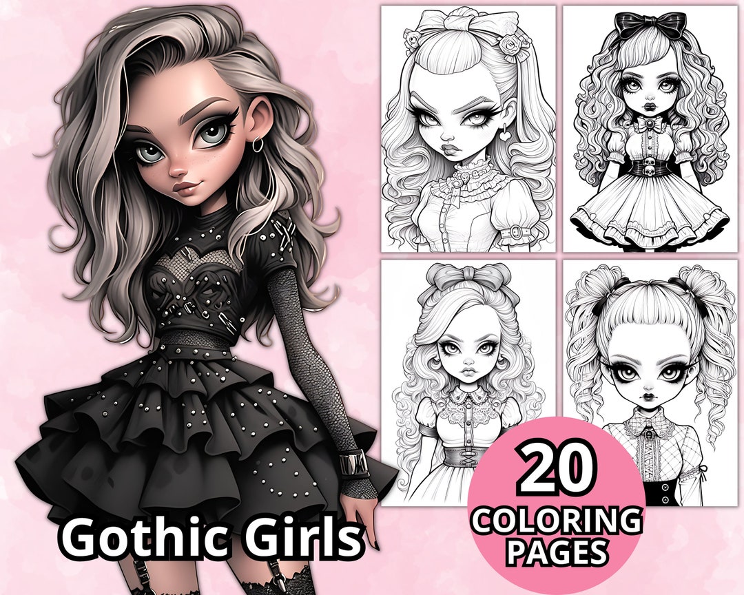 Gothic Girls Coloring Pages for Adults, Grayscale Coloring Pages ...