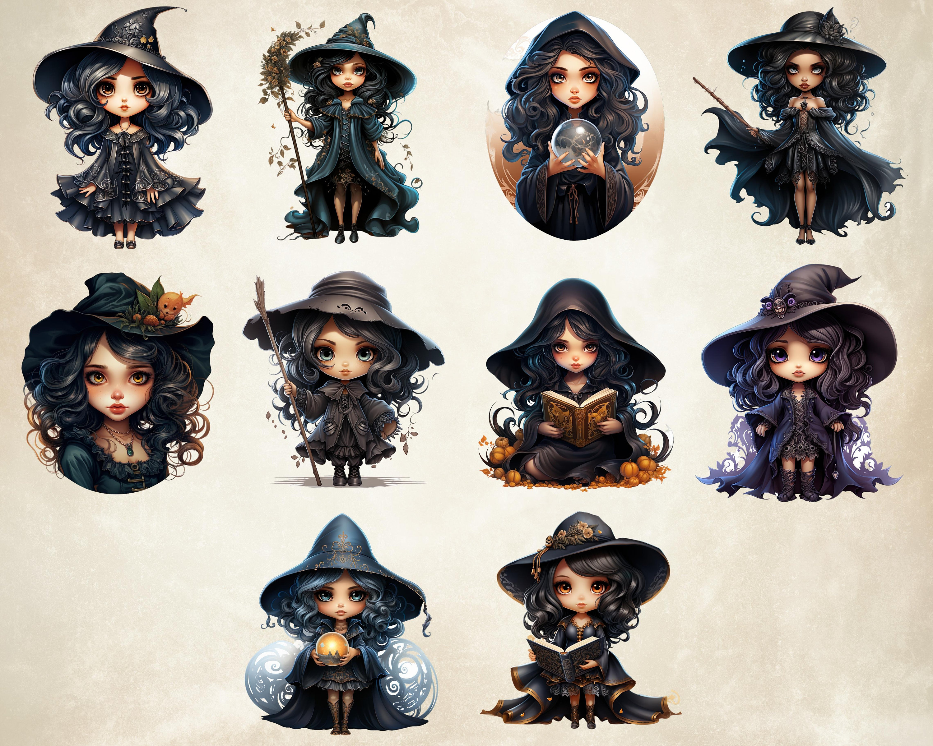 30 Cute Witches Clipart Fantasy Clipart DIY Clipart Fantasy - Etsy