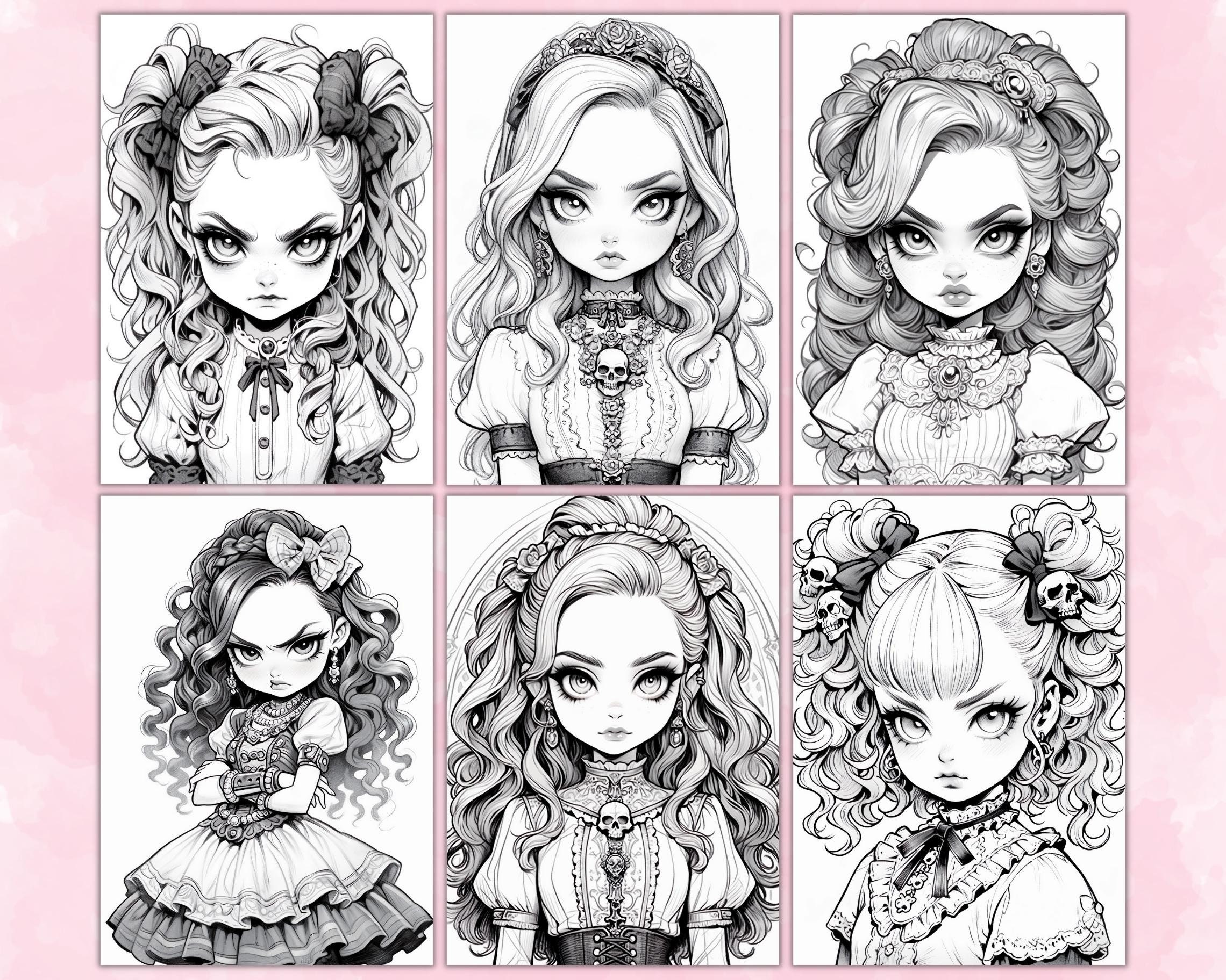 Gothic Anime Girls Coloring Pages for Adults Grayscale - Etsy
