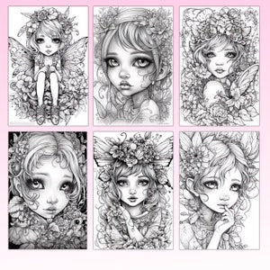 Cute Flower Fairy Coloring Pages, Fairy Coloring Page, Grayscale ...