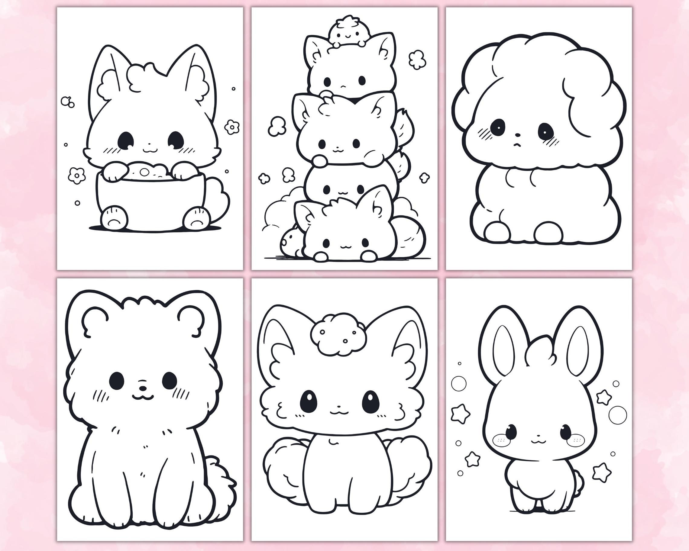 Kawaii Animals Coloring Pages for Kids and Adults, Kawaii Coloring Book ...