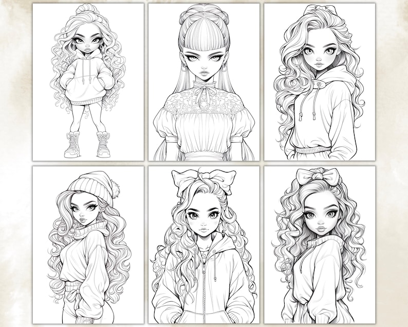 Autumn Girls Coloring Pages V2, Grayscale Coloring Pages, Fall Coloring ...
