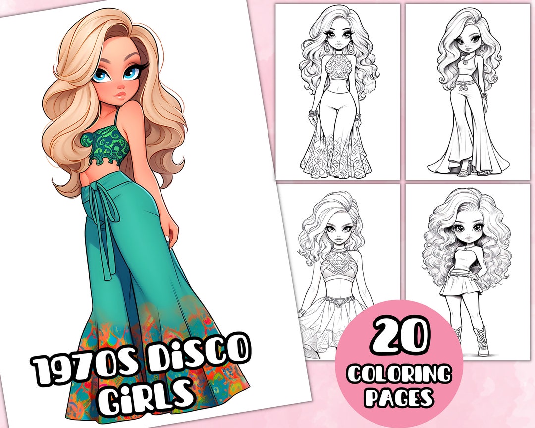 1970s Disco Girls Coloring Pages, Grayscale Coloring Pages, Printable ...