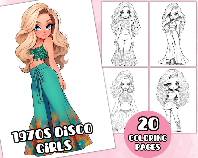 1970s Disco Girls Coloring Pages, Grayscale Coloring Pages, Printable ...