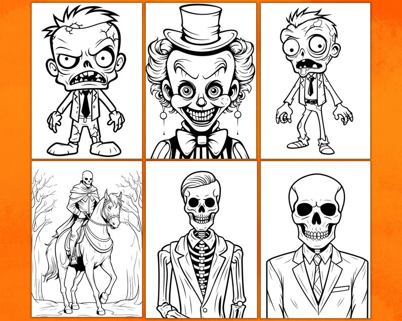 Spooky Halloween Characters Coloring Pages for Kids and Teens - Etsy