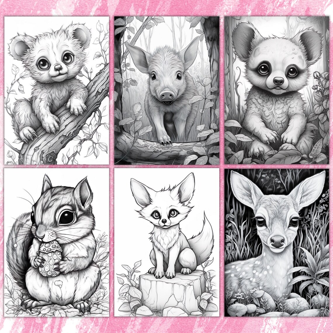 Baby Forest Critters Coloring Page Book, Animal Coloring Page ...